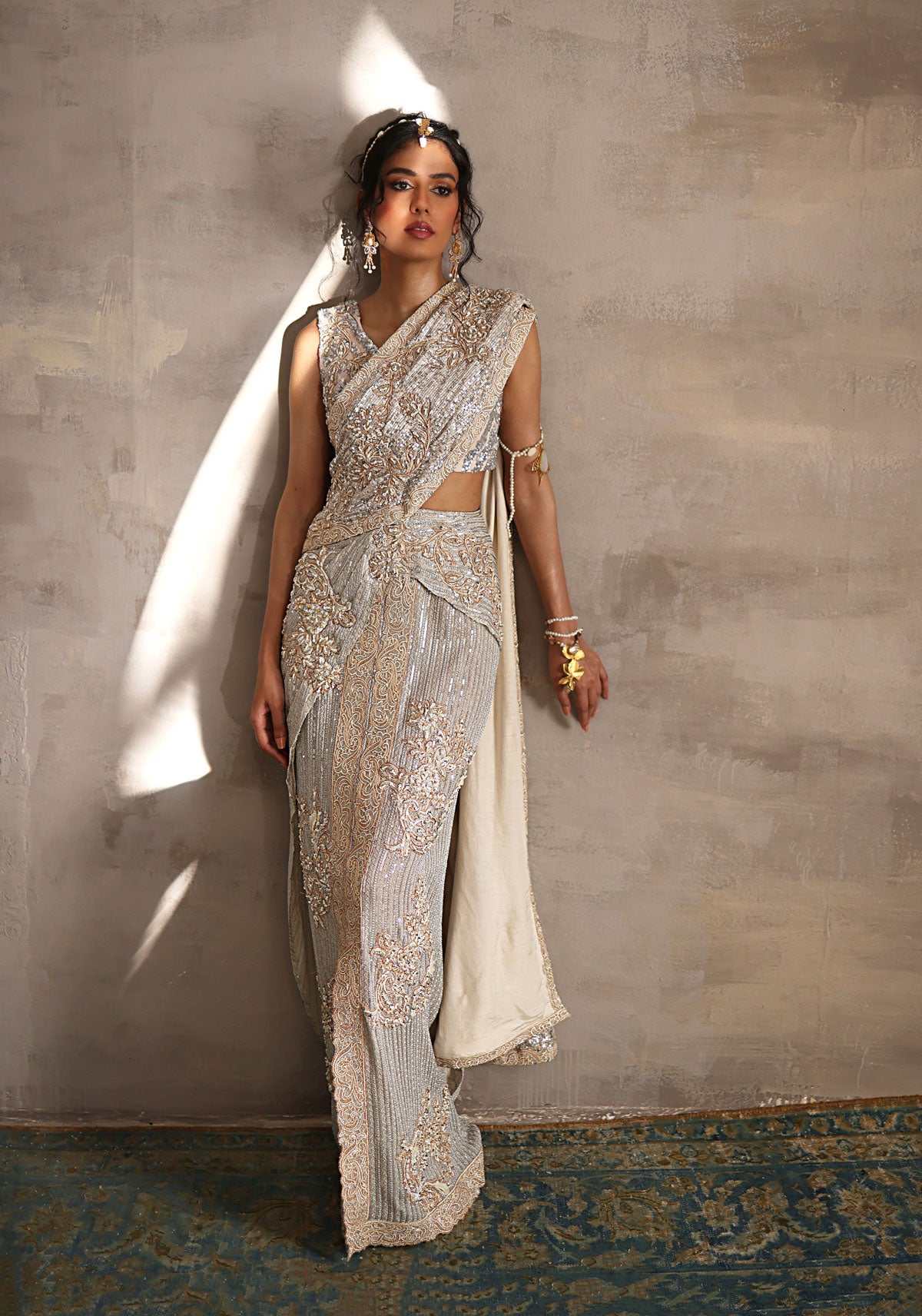 Silver Sequin Saree