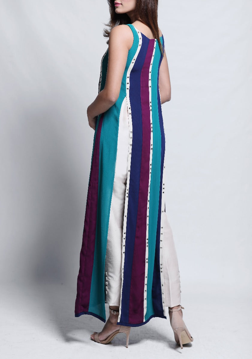 Amara - Colour Block Striped Midi Tunic