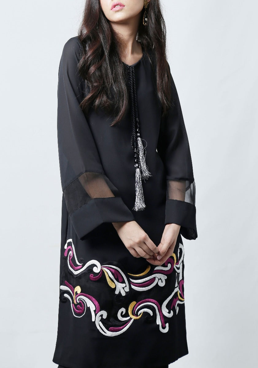 Haley - Black 2 piece Embroidered Organza Set