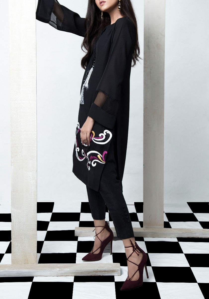 Haley - Black 2 piece Embroidered Organza Set